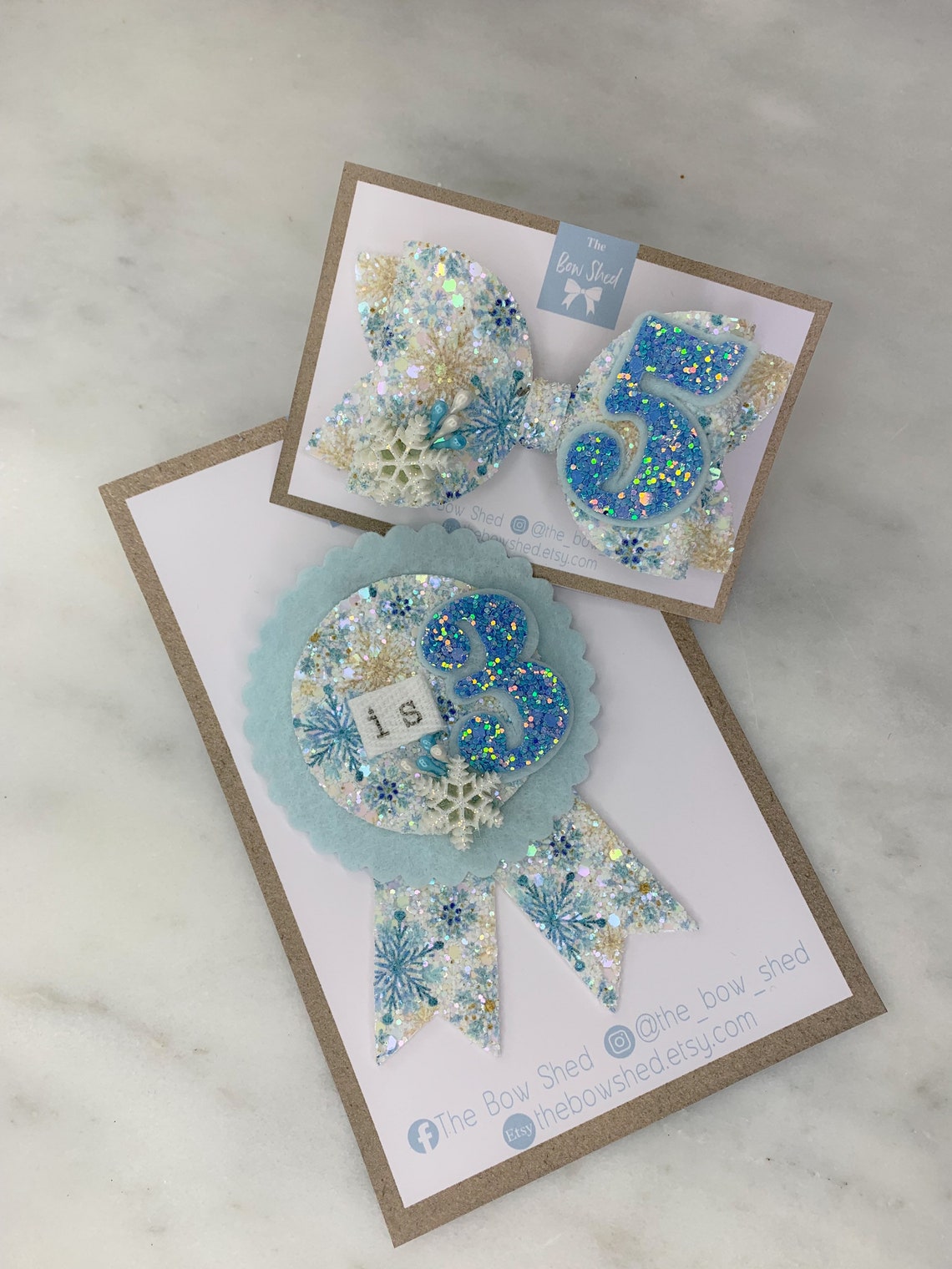 Snowflake Badge and Bow Set Birthday Badge and Bow Set Ice - Etsy