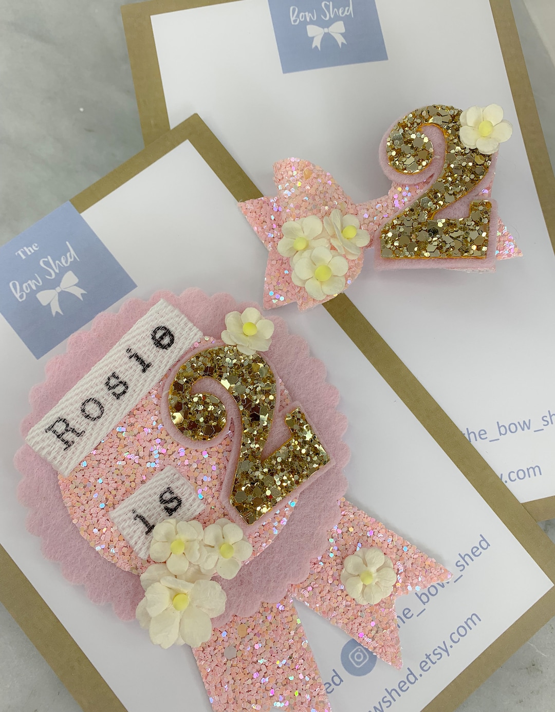 Badge and Bow Set, Birthday Set, Birthday Badge and Bow, Glitter ...