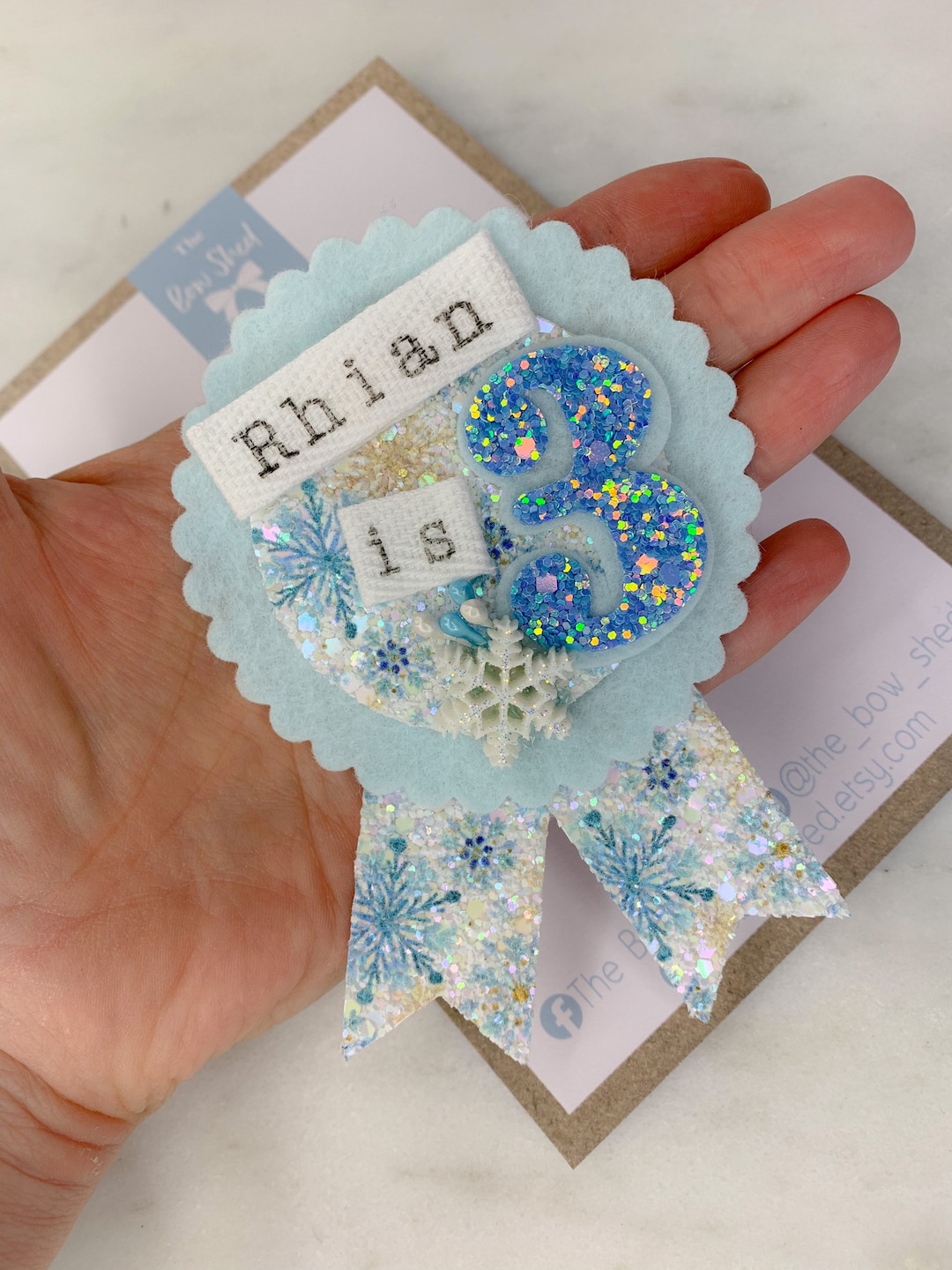 Snowflake Birthday Badge, Princess Badge, Blue and White Glitter ...