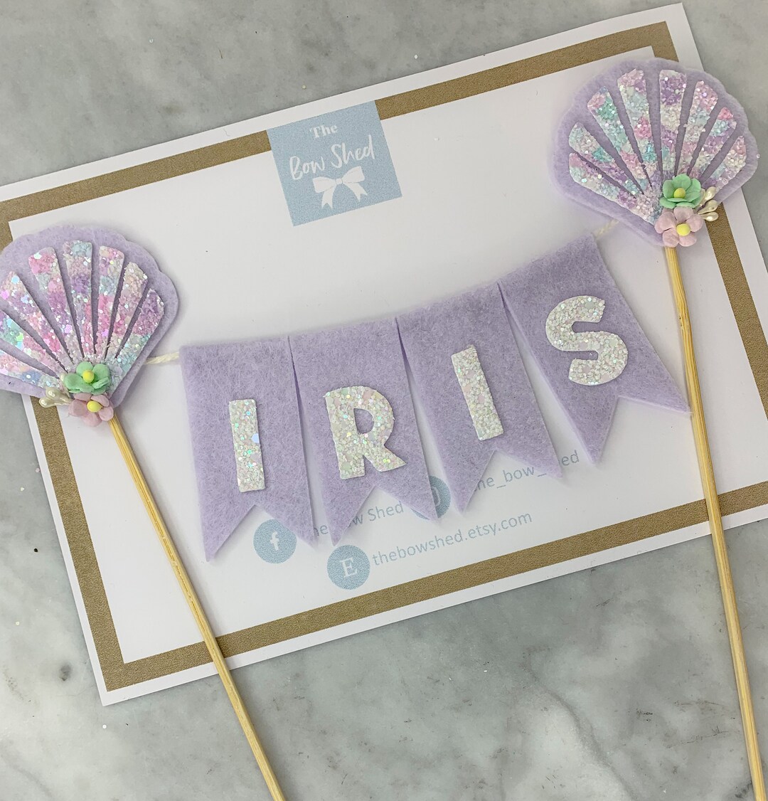 Mermaid Cake Topper, Banner Cake Decoration, Bunting, Shell, Glitter ...