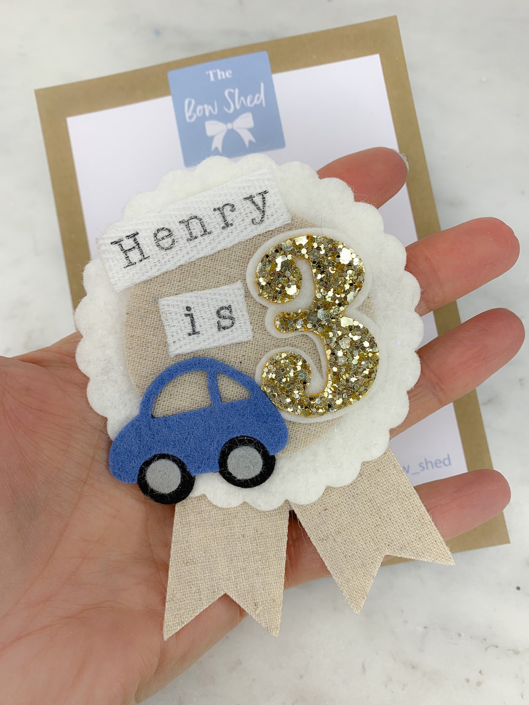 Birthday Badge, Car Linen Birthday Badge, Boys Girls Badge, Cream ...