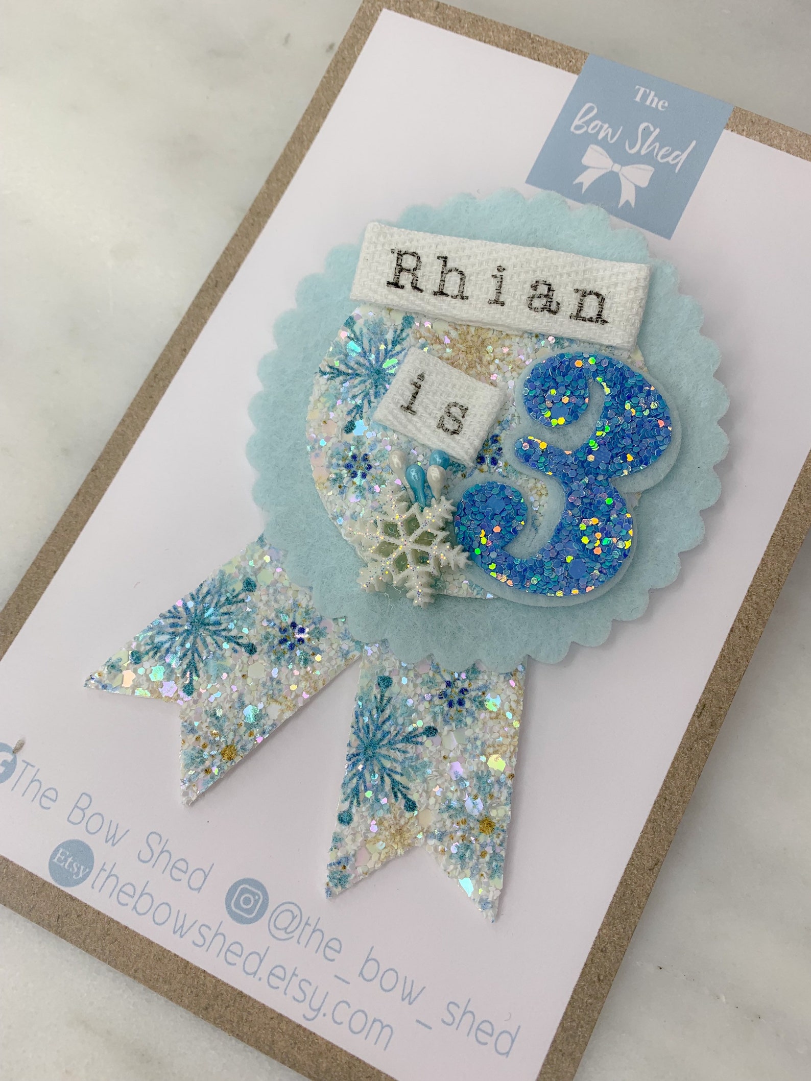 Snowflake Badge and Bow Set, Birthday Badge and Bow Set, Hair Bow ...