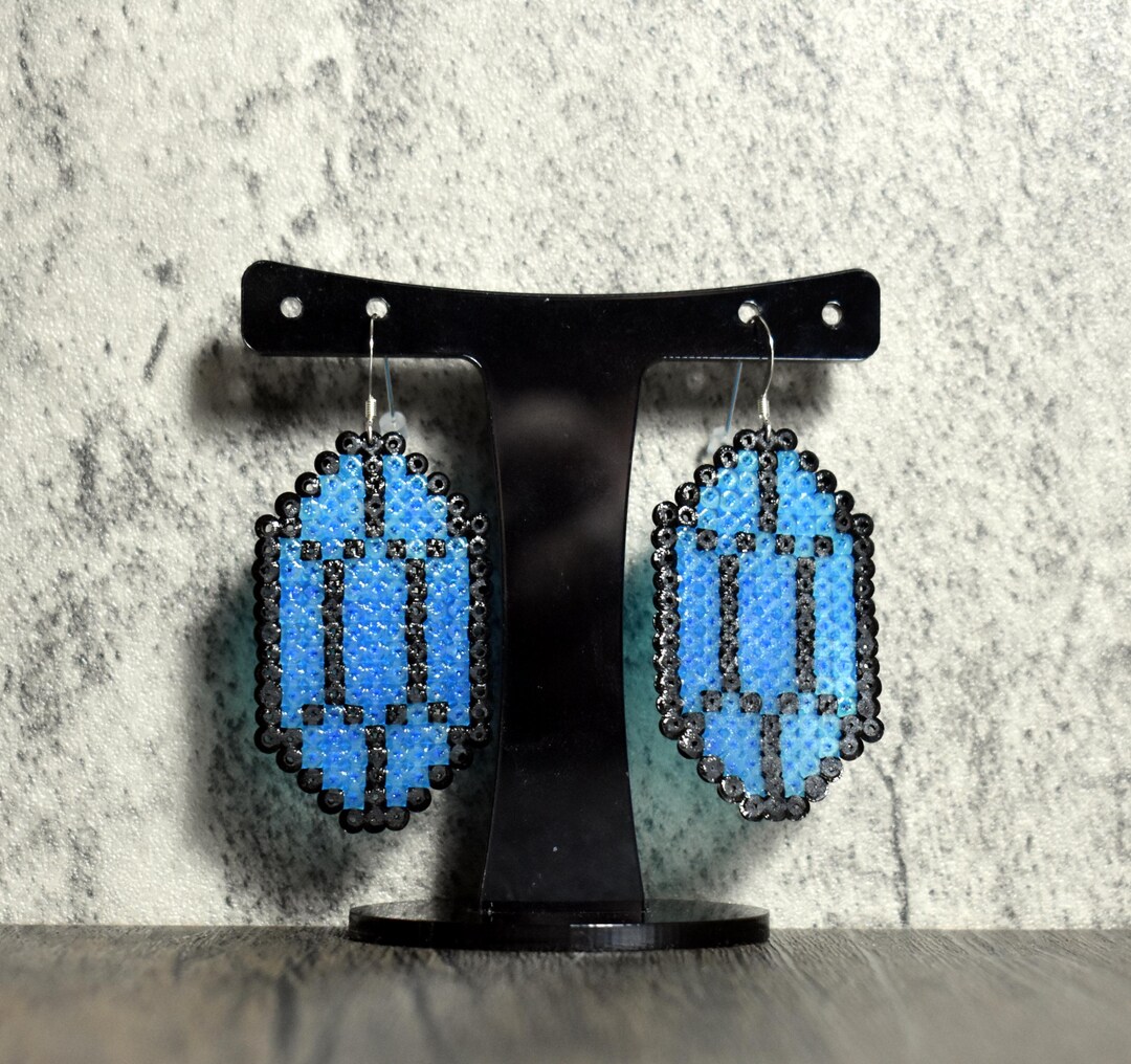 Pixel Art Zelda Inspired Blue Rupees Sterling Silver Earrings - Etsy