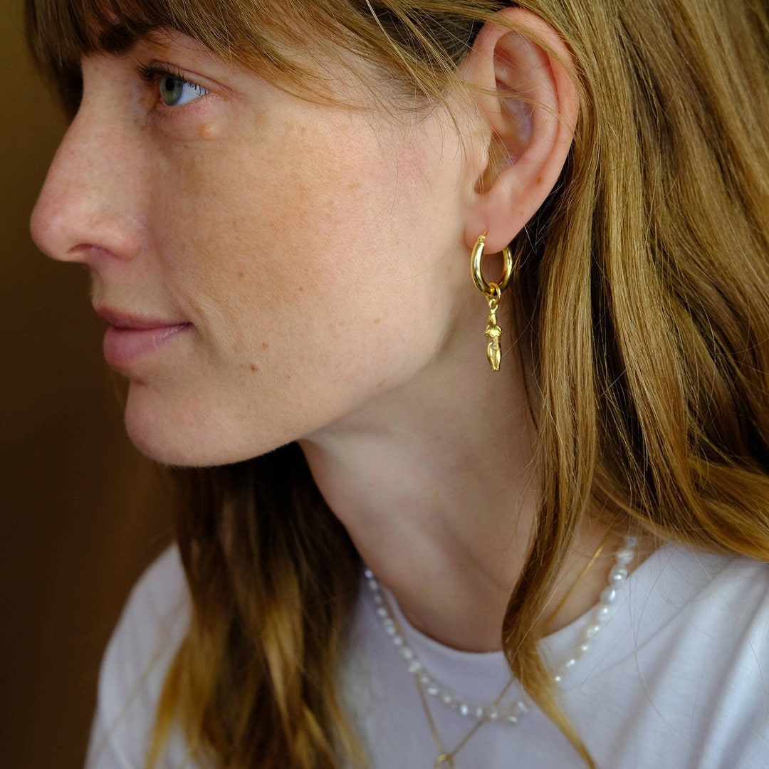 Aphrodite Earrings, Greek Goddess Jewelry, Statement Earrings, Thick Hoops With Pendant ...