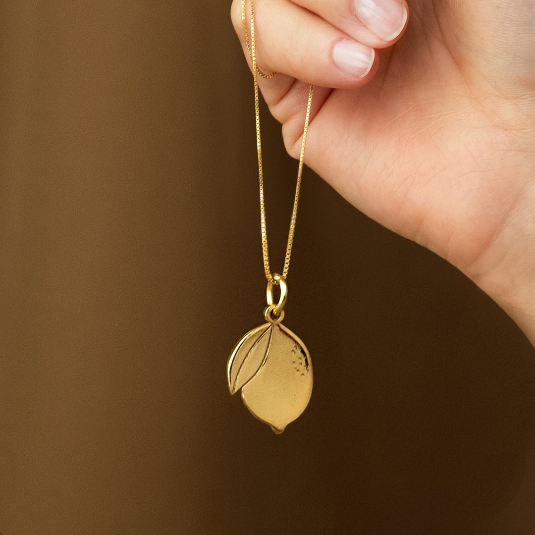 Lemon Necklace Gold, 24k Gold Plated Sterling Silver Pendant Necklace ...