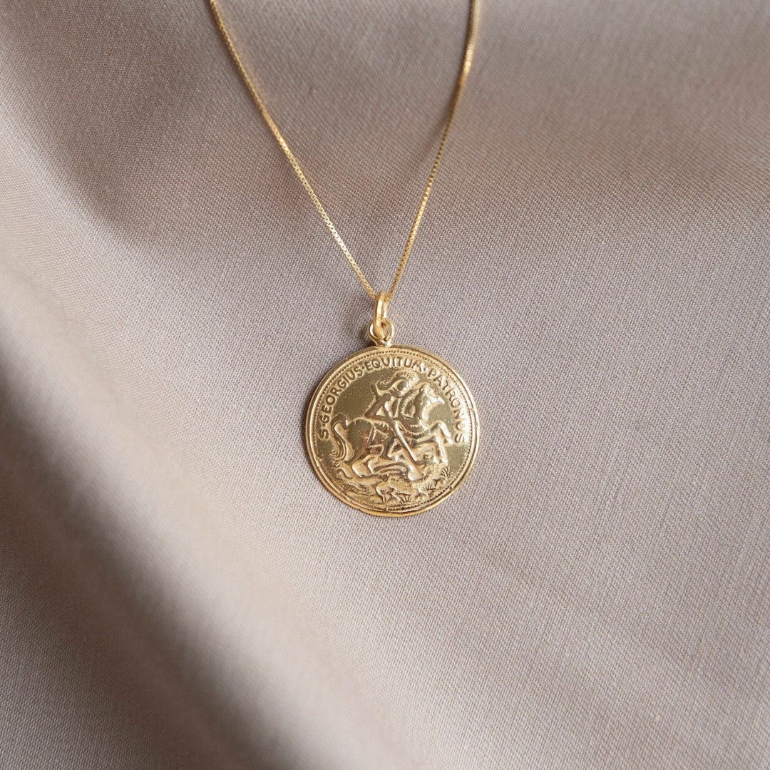 St George and the Dragon Coin Necklace, St George Pendant, Greek Saint ...