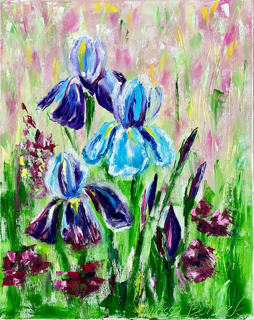 Iris Abstract Painting Original Oil Artwork Sunset Iris Impasto Wall ...