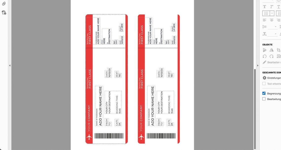 Editable Boarding Pass, Custom, Print-at-home, Airline Ticket, Flight ...