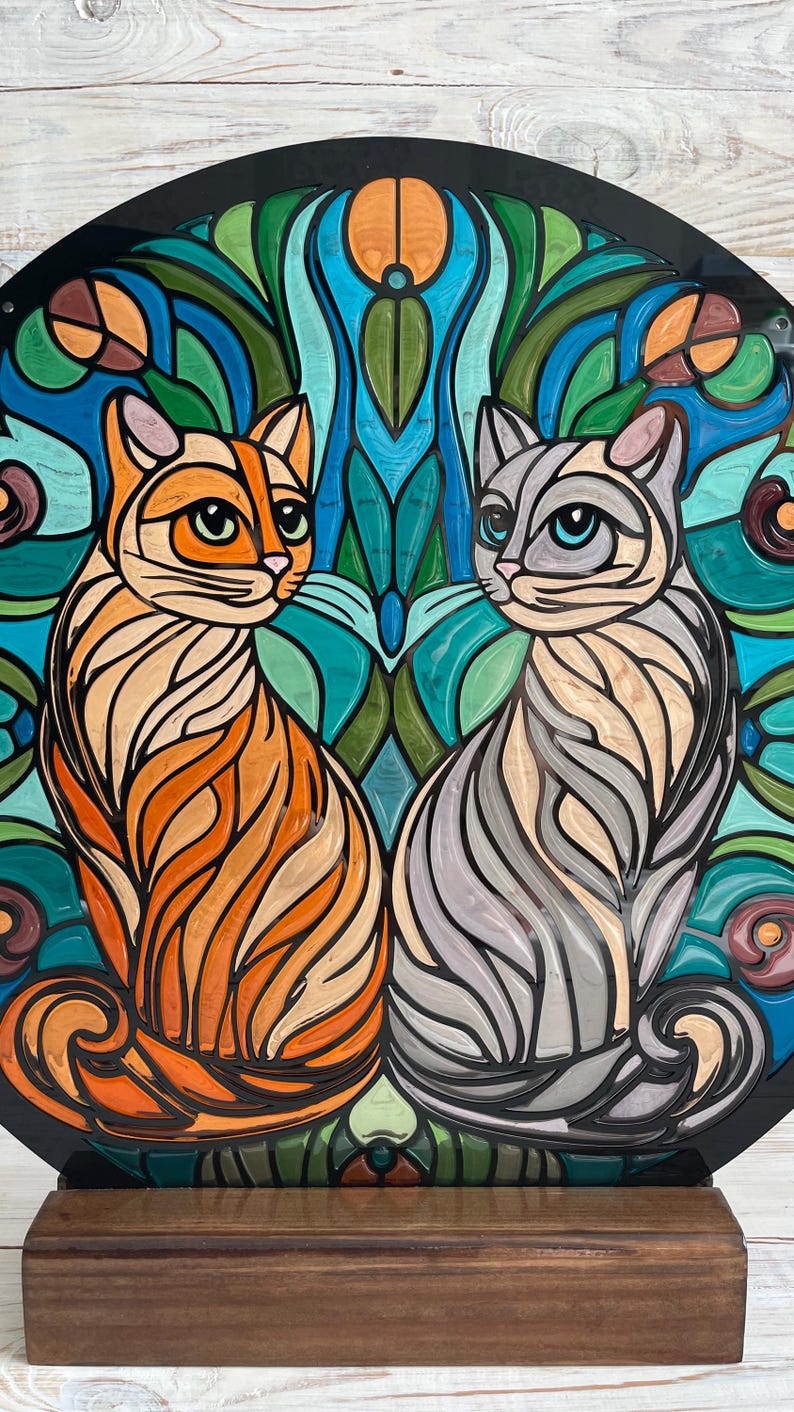 Stained Glass Epoxy Art Two Cats - Etsy