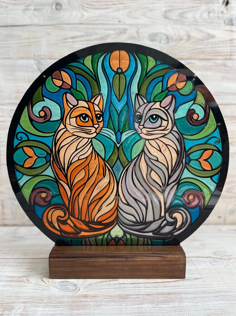 Stained Glass Epoxy Art Two Cats - Etsy