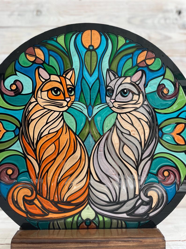 Stained Glass Epoxy Art Two Cats - Etsy