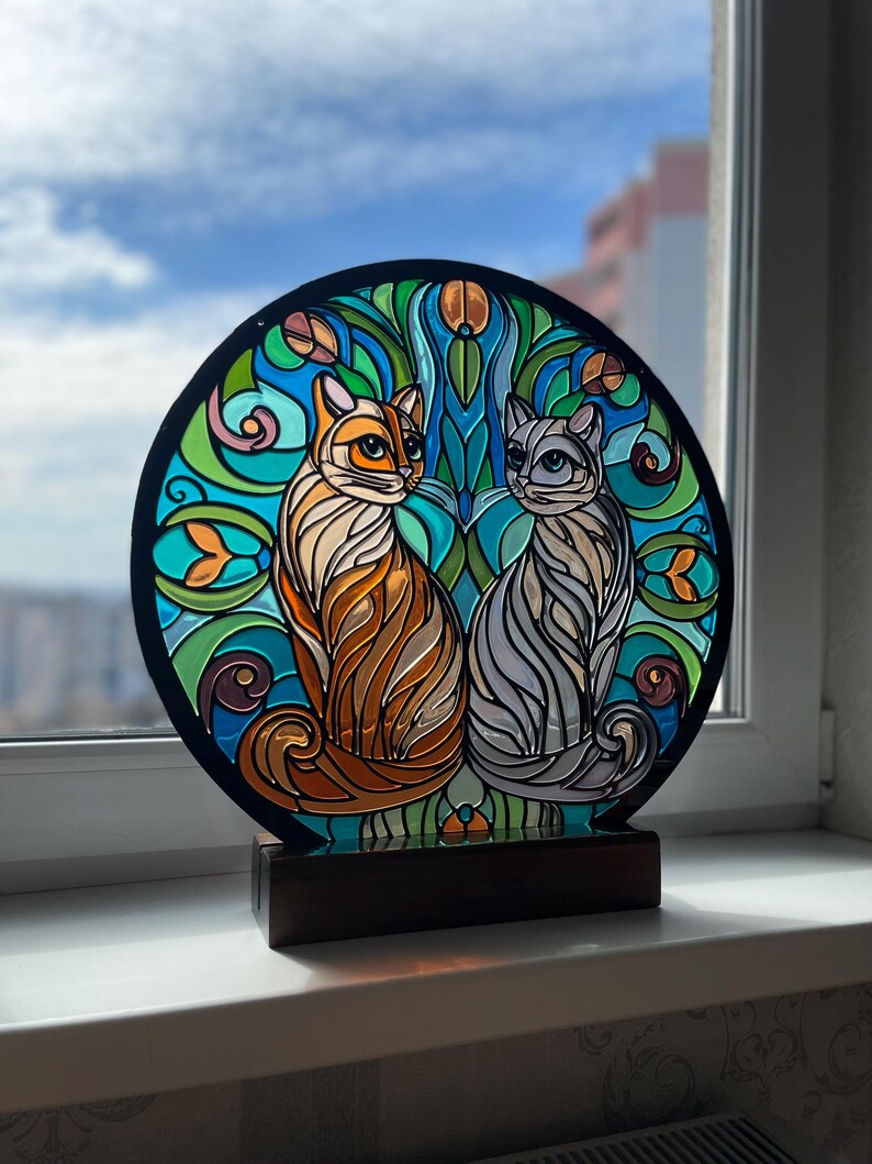 Stained Glass Epoxy Art Two Cats - Etsy