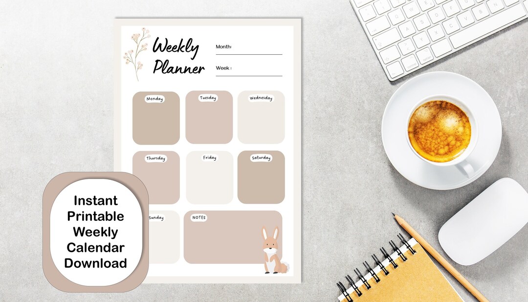 Weekly Planner Neutral | Mon - Sun | Printable | Undated Planner ...