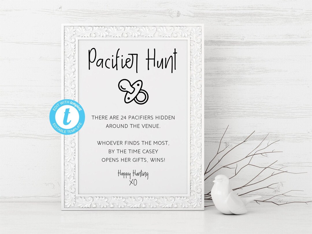 Edit Yourself Pacifier Hunt Sign, Pacifier Hunt Game, Pacifier Hunt ...