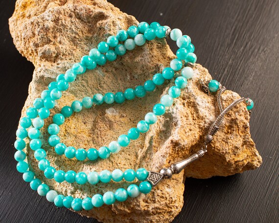 REAL Blue Jade Islamic Prayer Beads Natural Stone 99 Beads | Etsy
