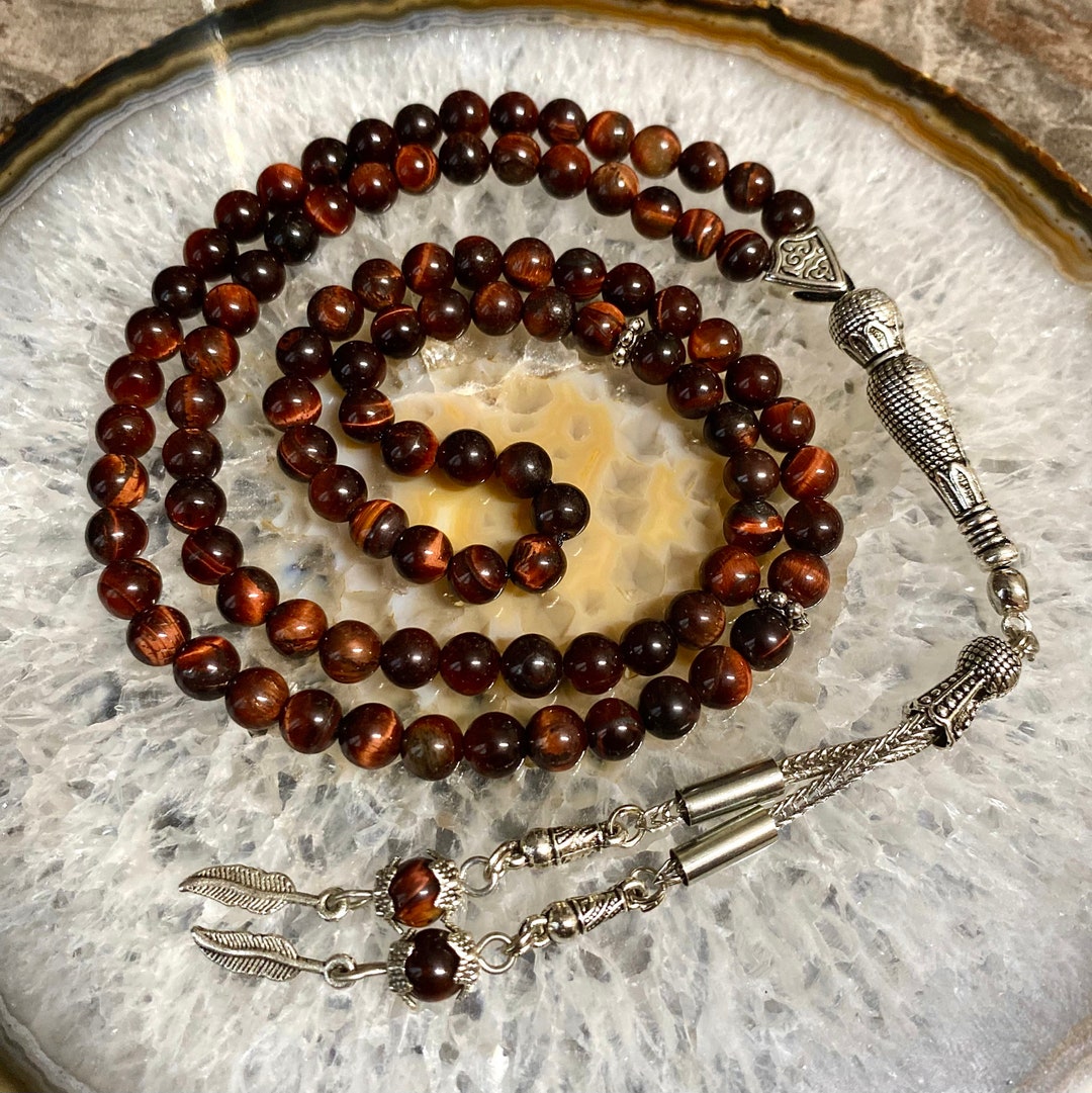 Real Red Tiger Eye Islamic Prayer Beads, 99 Stone Tasbih, Misbaha ...