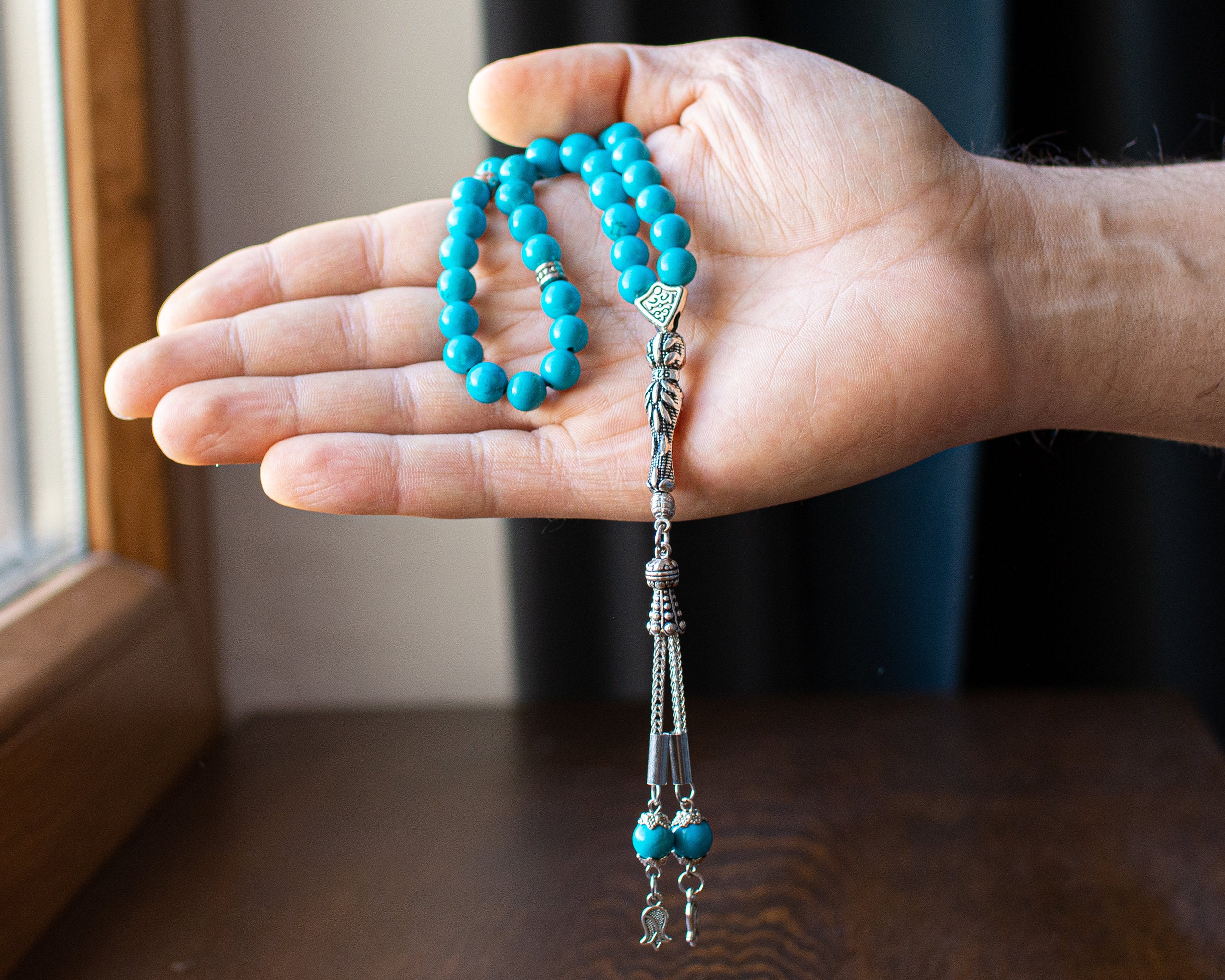 REAL Turquoise Firuze Fairuz Islamic Prayer Beads, 33 Beads, Tasbih ...