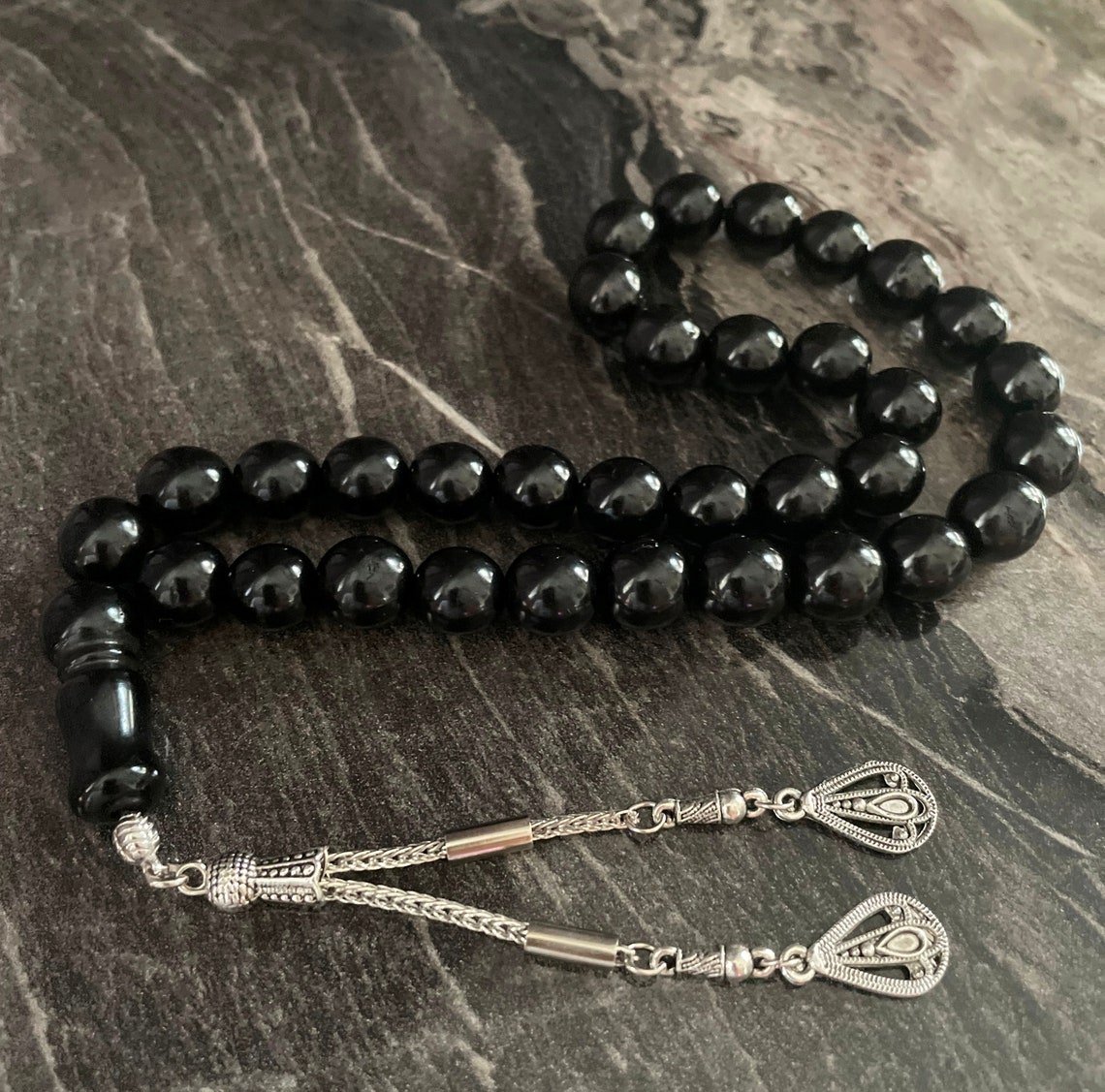REAL Oltu Jet, Islamic Prayer Beads, Natural Stone 33 Beads, Tasbih ...