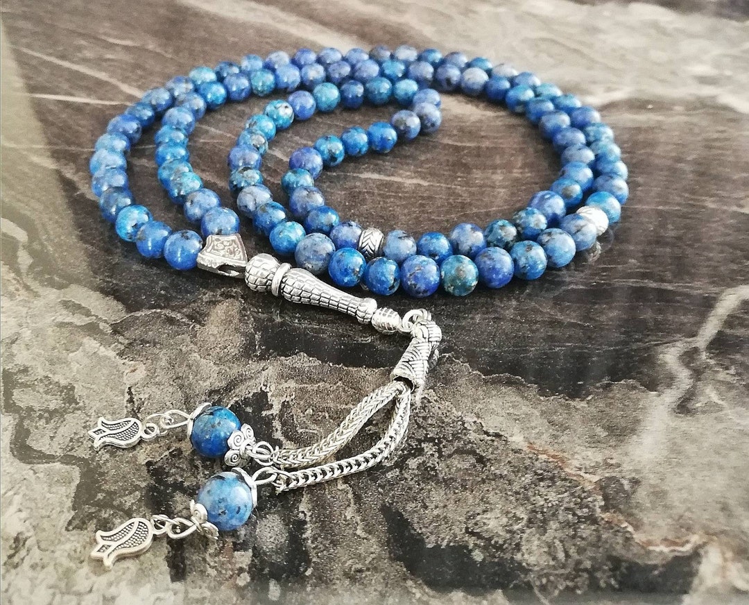 REAL Blue Jade, Islamic Prayer Beads, Natural Stone, 99 Beads, Tasbih ...
