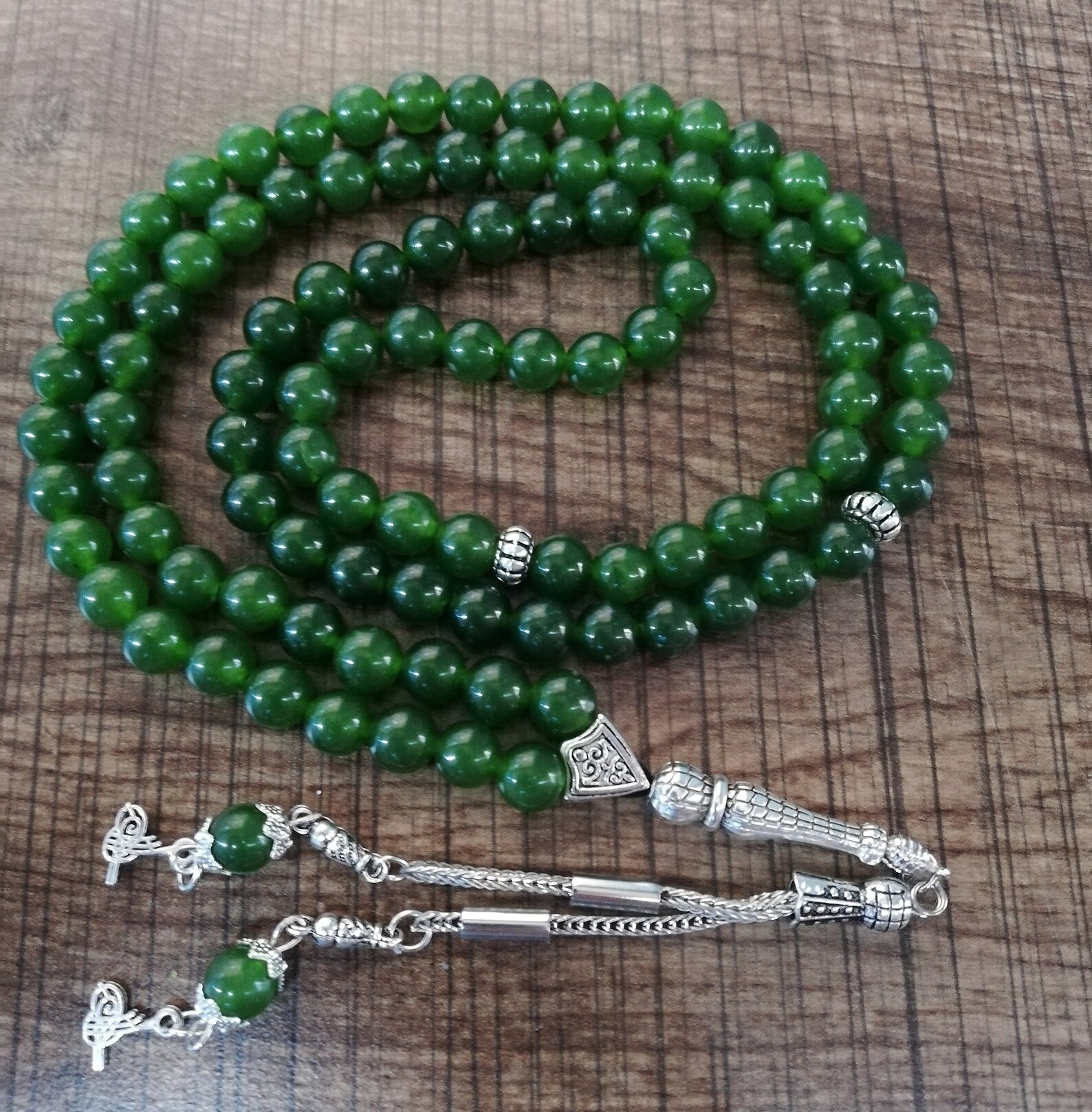 REAL Jade Islamic Prayer Beads, Natural Stone 99 Beads, Tasbih, Misbaha ...