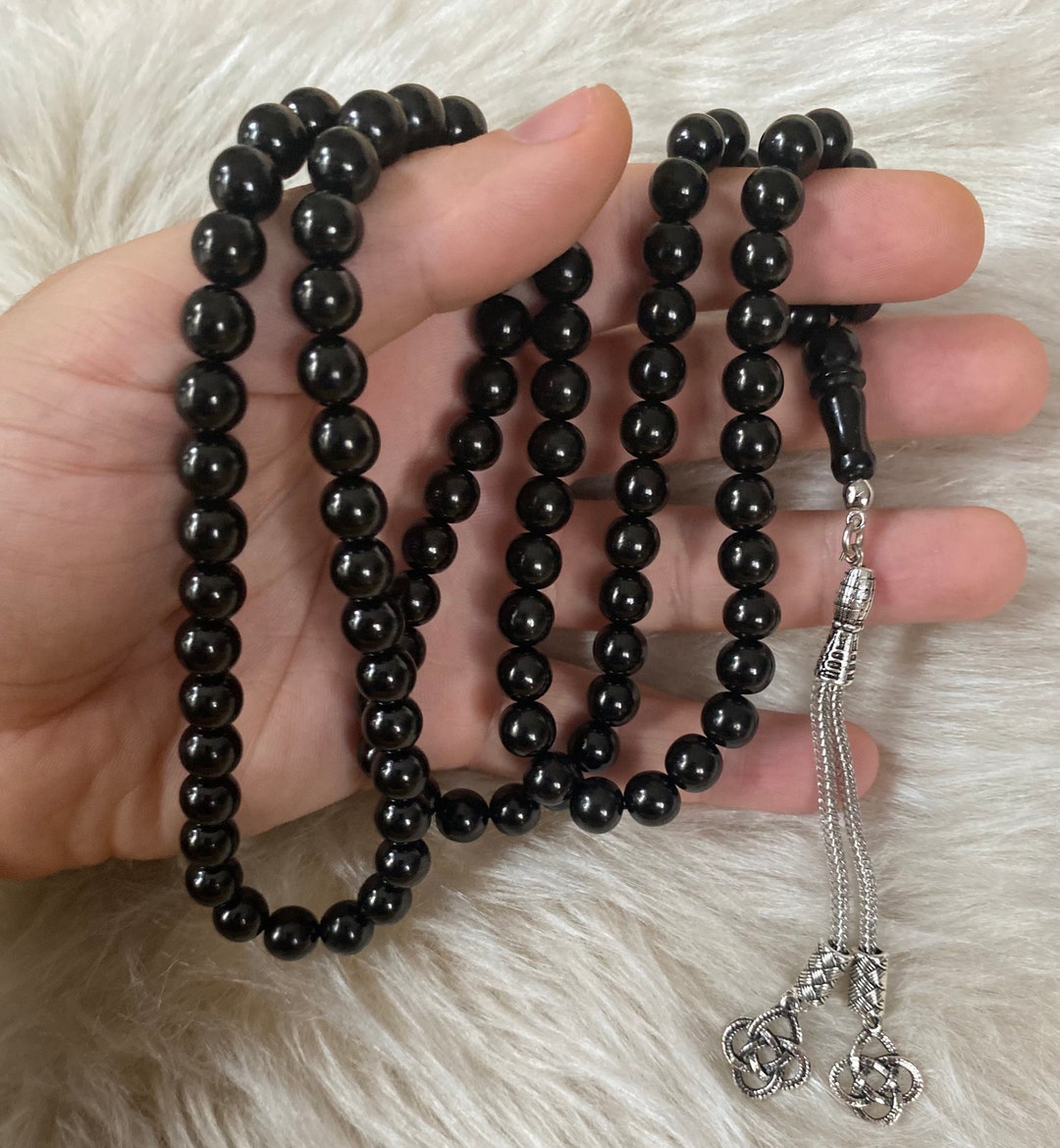 REAL Georgia Oltu Stone Islamic Prayer Beads, Natural Stone 99 Beads ...