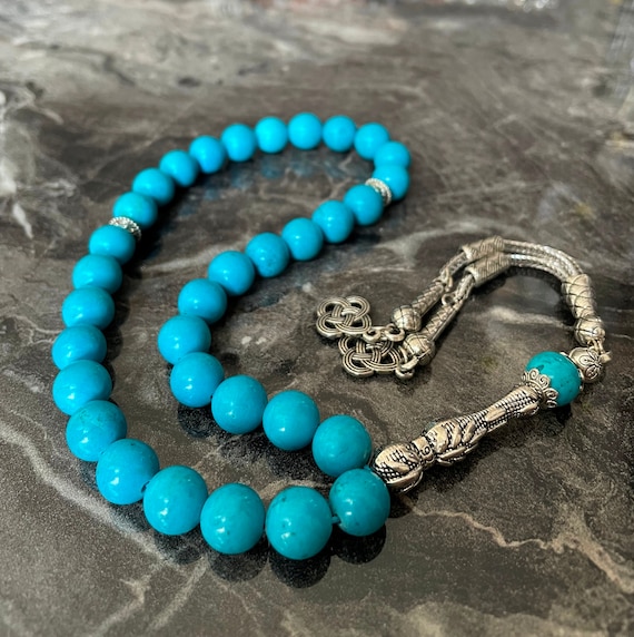 REAL Turquoise Fairuz Stone Islamic Prayer 33 Beads Tasbih | Etsy