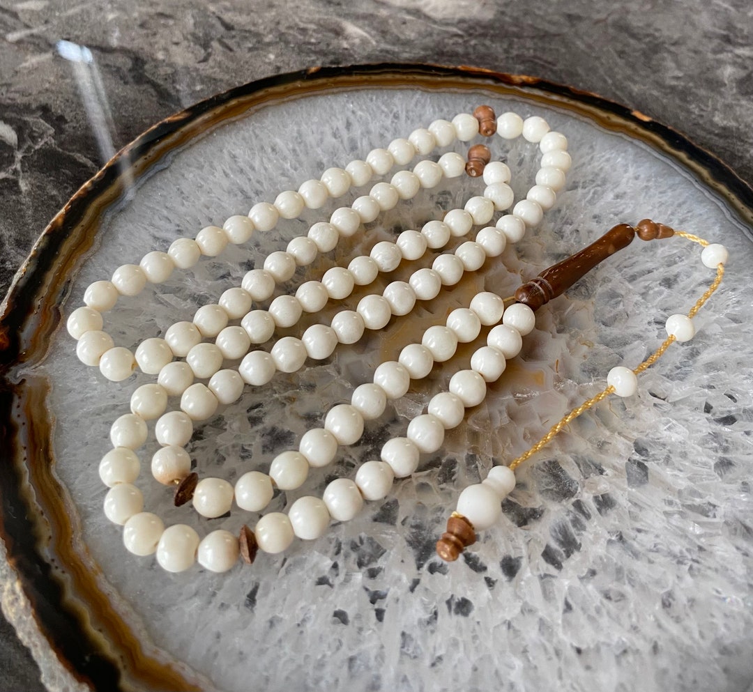 REAL Camel Bone & Coca Tree Islamic Prayer 99 Beads, Tasbih, Misbaha ...