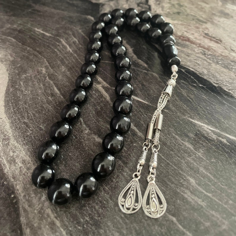 REAL Oltu Jet, Islamic Prayer Beads, Natural Stone 33 Beads, Tasbih ...