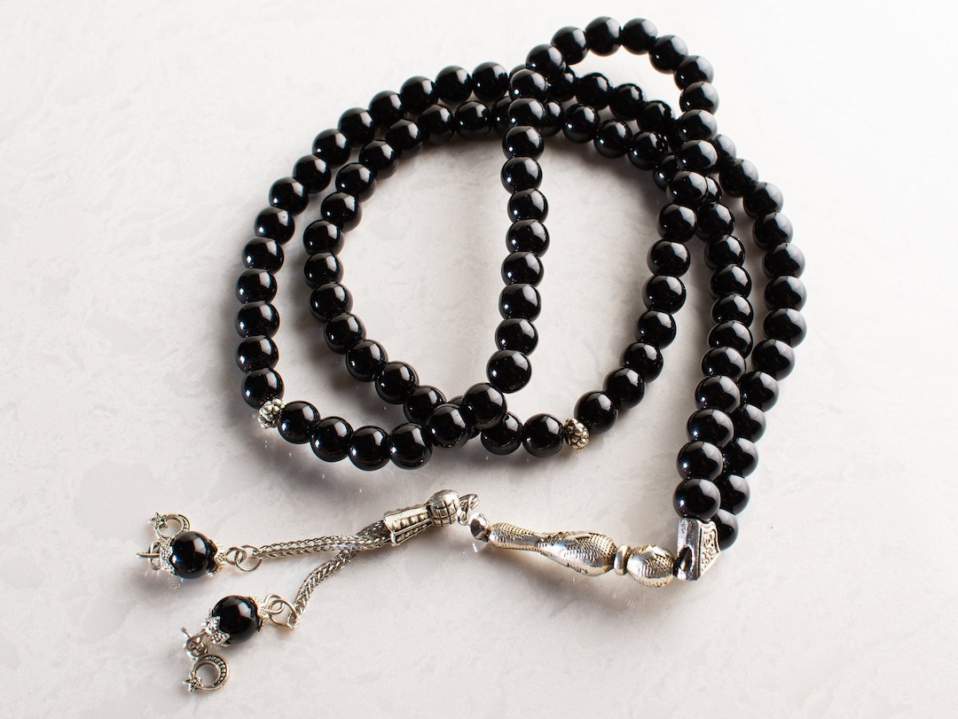 REAL Onyx Islamic Prayer Beads, Natural Stone 99 Beads, Tasbih, Misbaha ...