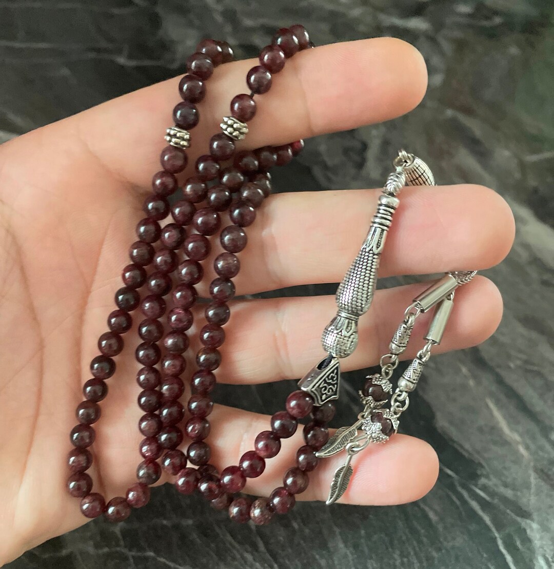 REAL Garnet (lal) Stone Islamic Prayer Beads, Tasbih 99 Beads, Misbaha ...