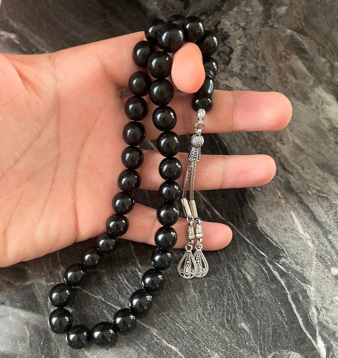 REAL Oltu Jet, Islamic Prayer Beads, Natural Stone 33 Beads, Tasbih ...