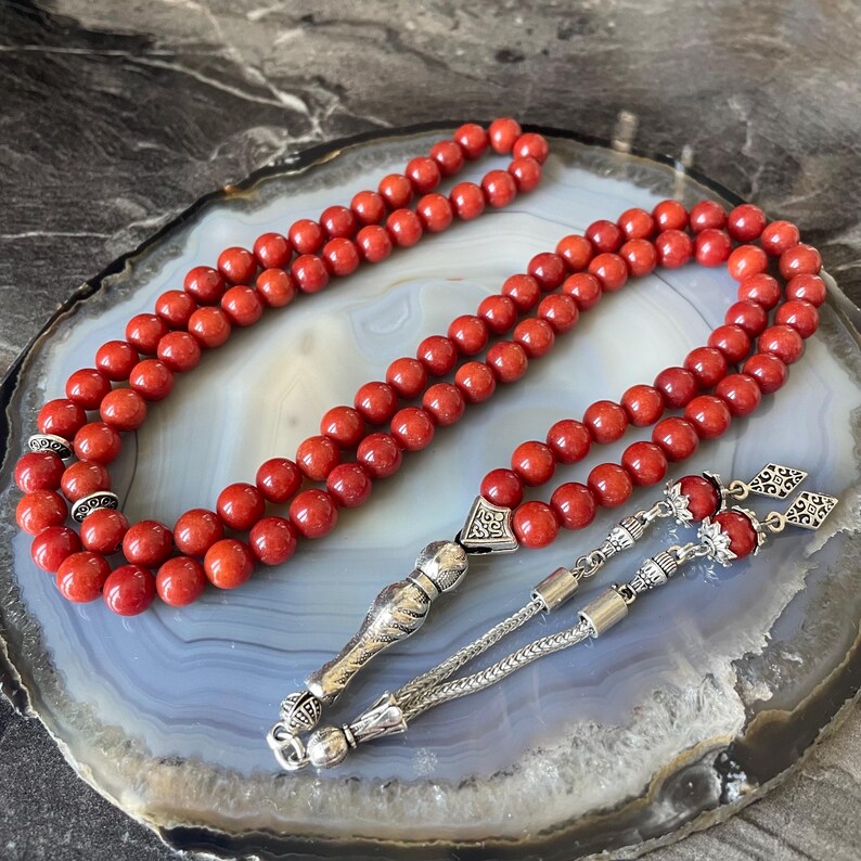 Red Jade Islamic Prayer Beads, 99 Beads Tasbih, Natural Gemstone ...