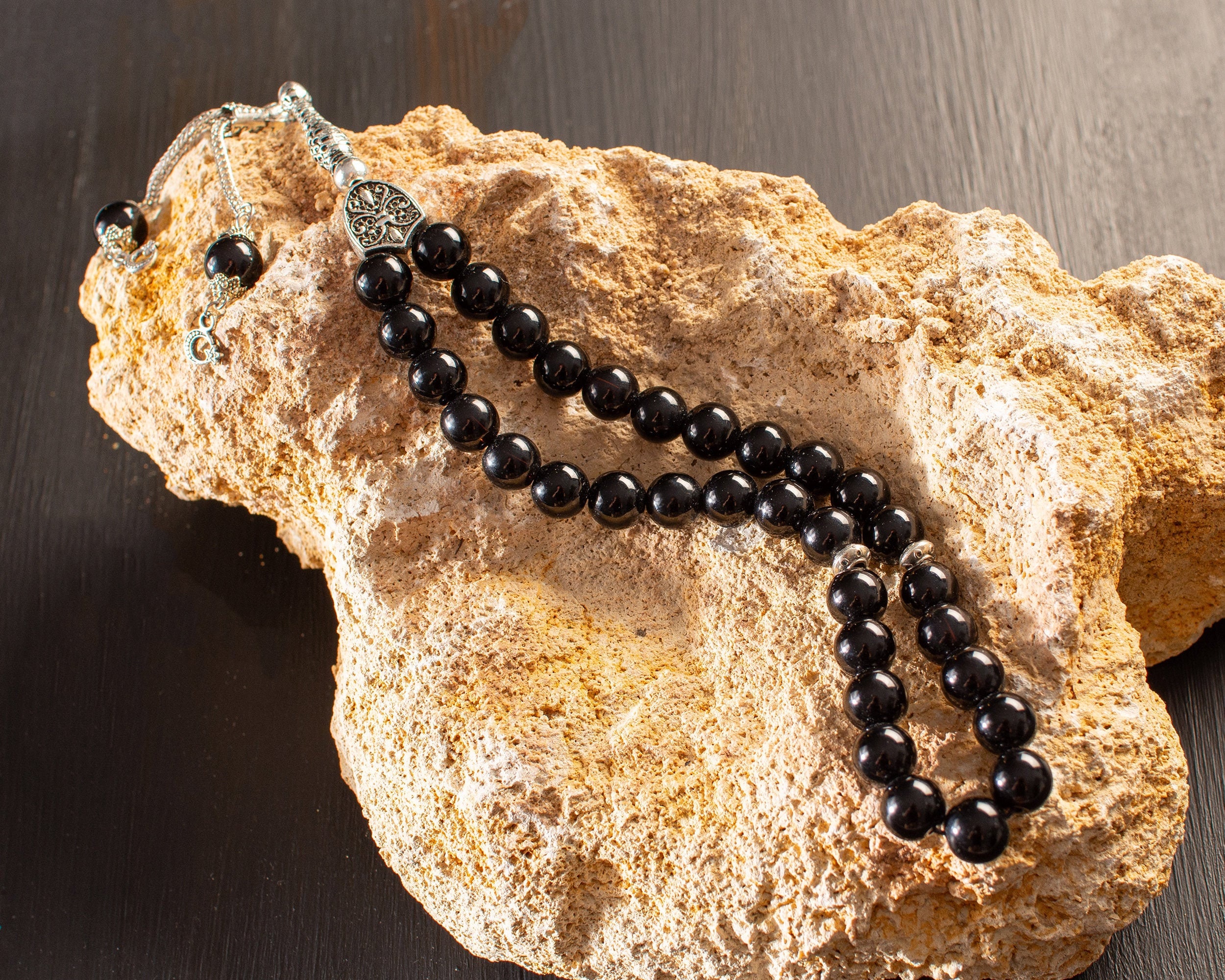 REAL Black Onyx Islamic Prayer 33 Beads, Tasbih, Tesbih, Misbaha ...