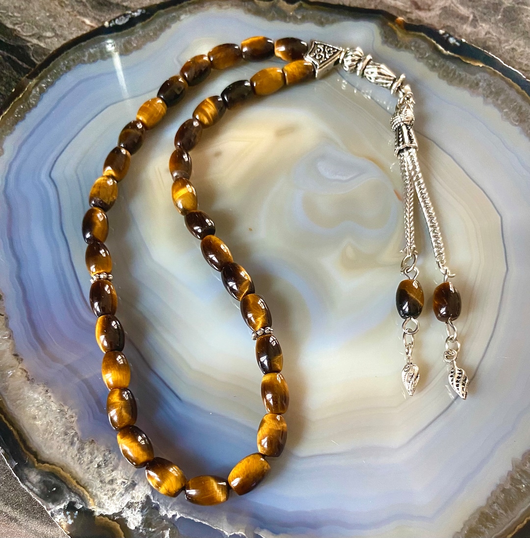 REAL Tiger Eye Islamic Prayer Beads, Natural Stone, Misbaha, Sibha ...