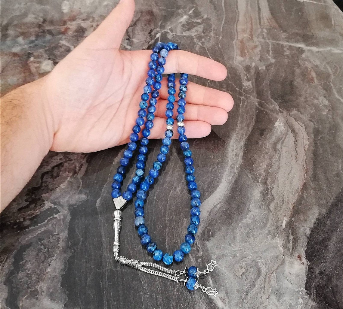 REAL Blue Jade, Islamic Prayer Beads, Natural Stone, 99 Beads, Tasbih ...