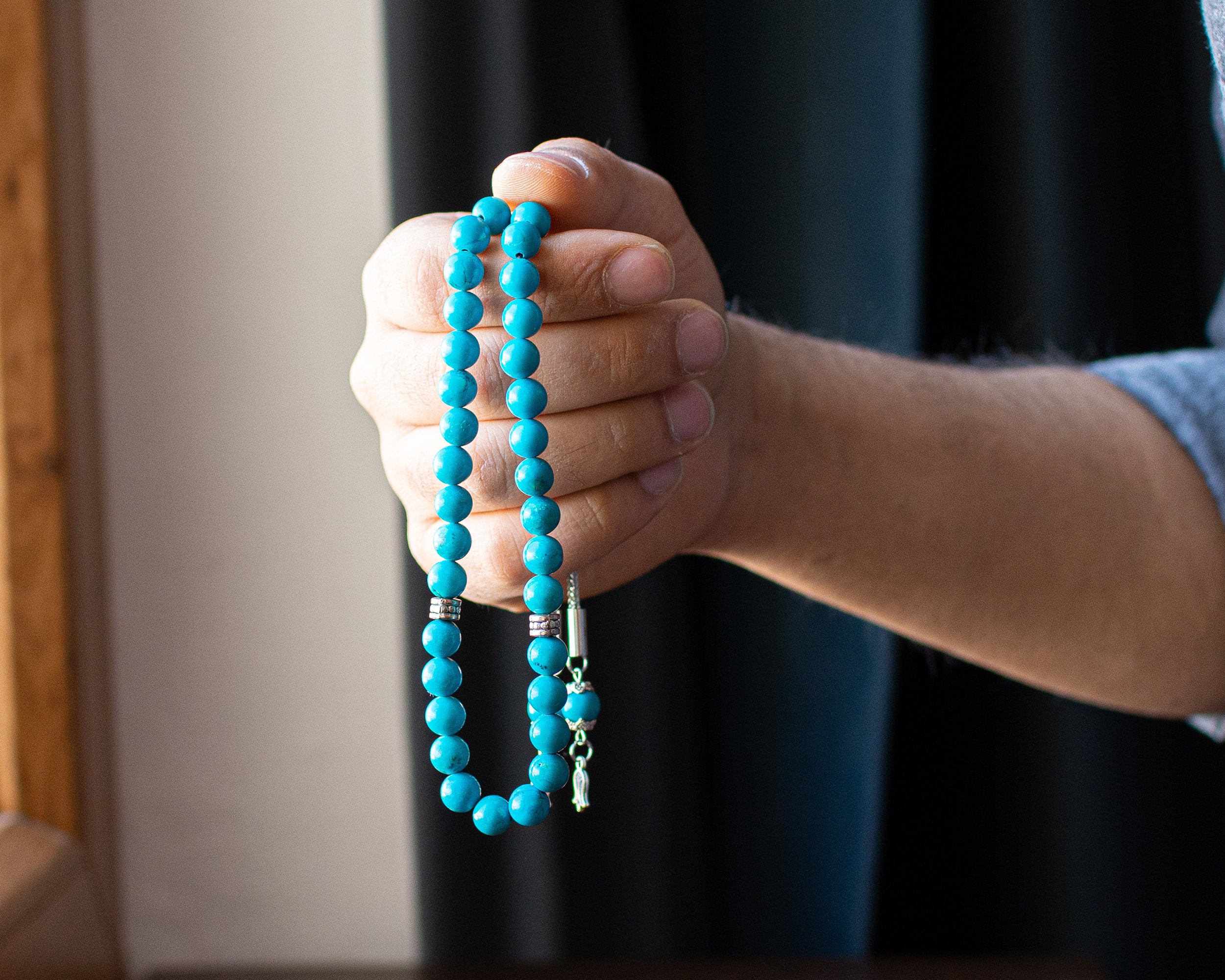 REAL Turquoise Firuze Fairuz Islamic Prayer Beads, 33 Beads, Tasbih ...