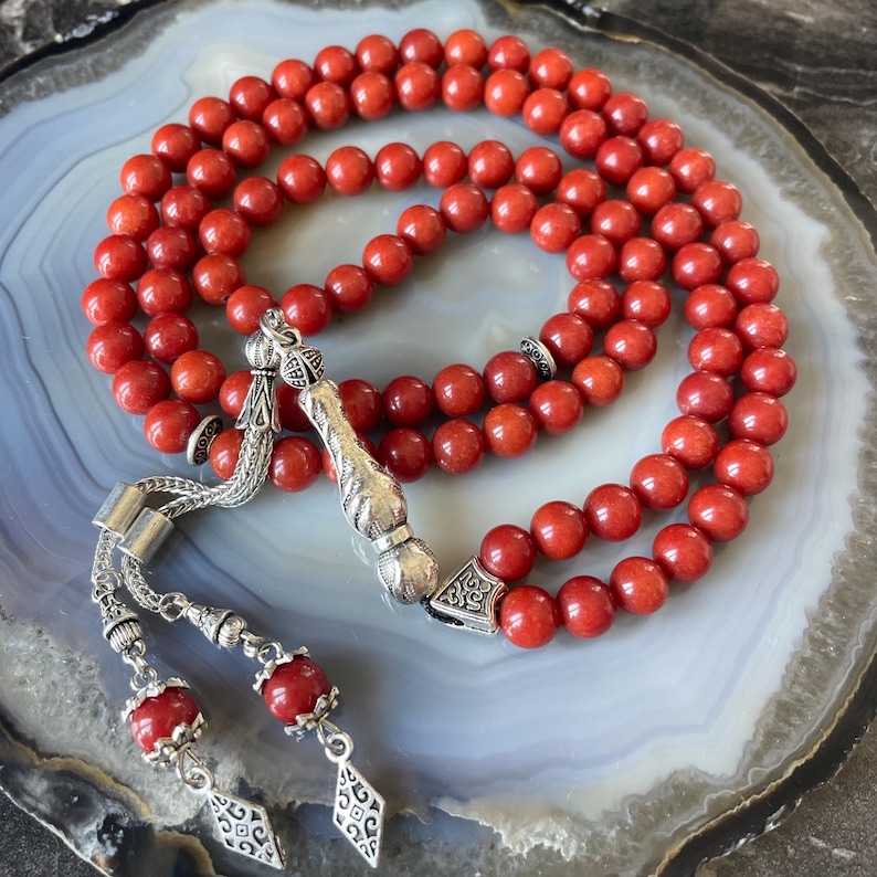 Red Jade Islamic Prayer Beads, 99 Beads Tasbih, Natural Gemstone ...