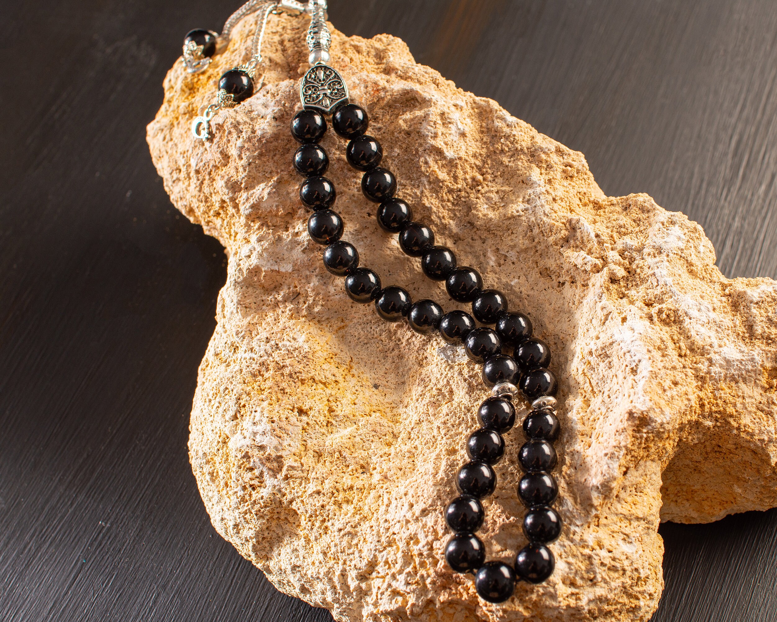 REAL Black Onyx Islamic Prayer 33 Beads, Tasbih, Tesbih, Misbaha ...
