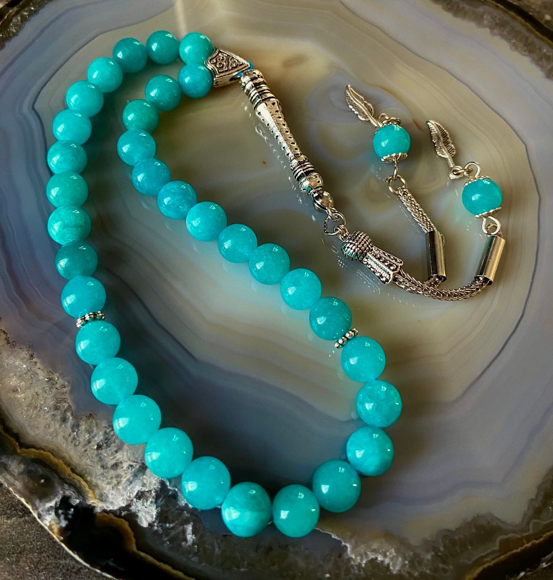 REAL Jade Islamic Prayer Beads, Natural Stone, 33 Beads, Tasbih ...
