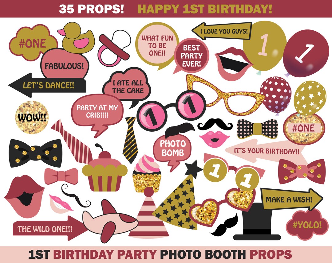 1st Birthday Purple PHOTO BOOTH PROPS Instant Download - Etsy UK