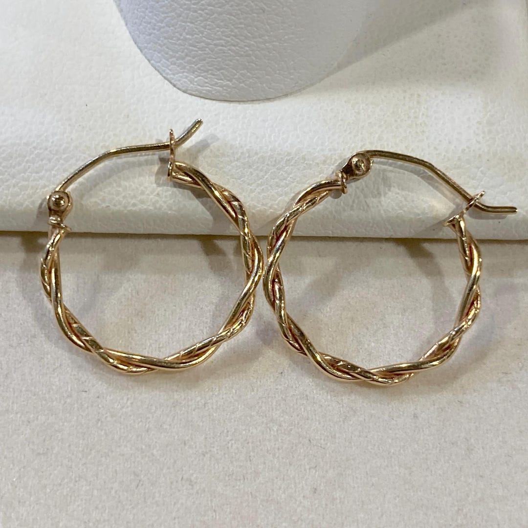 14K Solid Yellow Gold 16mm Twisted Wire Hinged Hoop Earrings 1.1g ...
