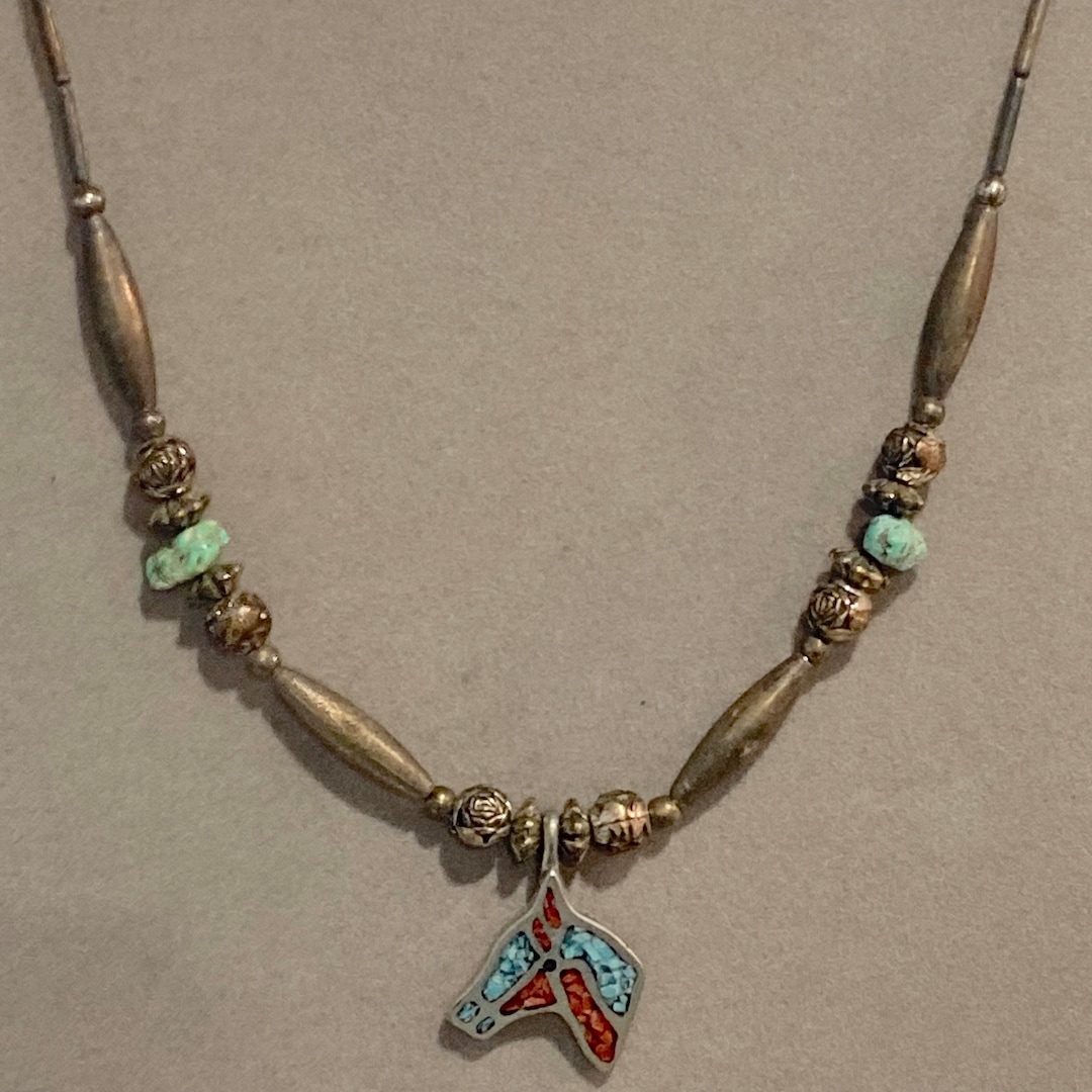 Southwestern Native American Turquoise Coral Inlaid Horse Head Bead ...