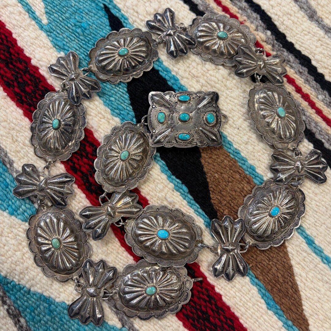 Old Pawn Native American Navajo Concho Link Turquoise Sterling Silver ...