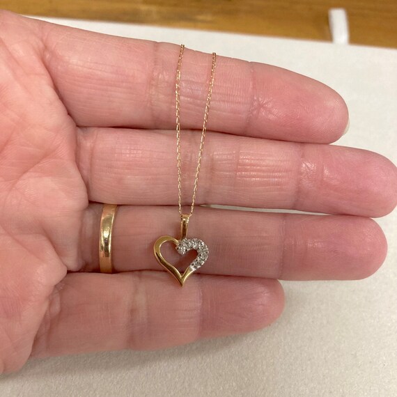 14K Solid Yellow Gold Tiny Diamond Heart Pendant Neck… - Gem 14K Solid Yellow Gold Tiny Diamond Heart Pendant Neck… - Gem