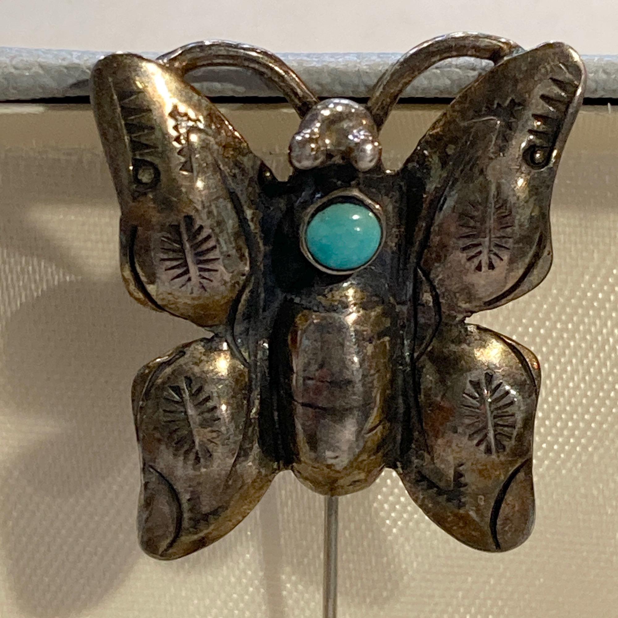 Old Pawn Navajo Signed HP (conjoined) Button Turquoise Butterfly ...