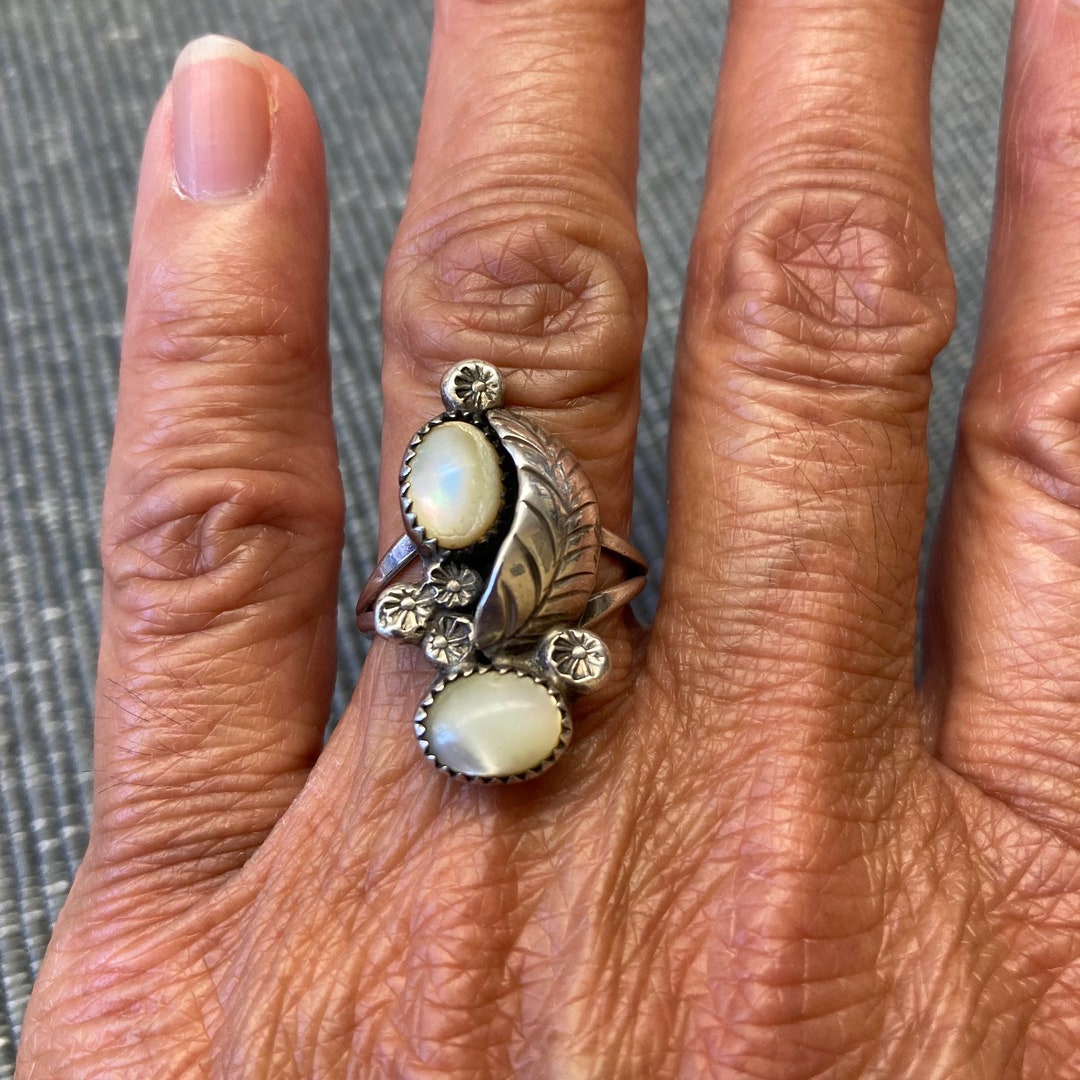 Southwestern Native American Navajo Moonstone Flowers and Leaf Sterling ...