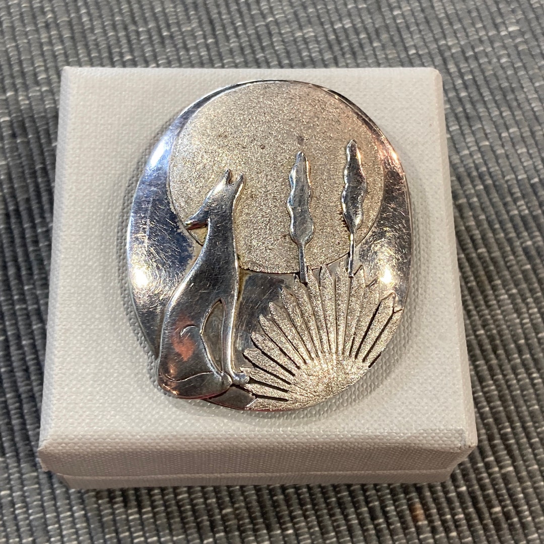 Navajo Coyote Howling and Cactus Flower Oval High Polish and Brushed ...