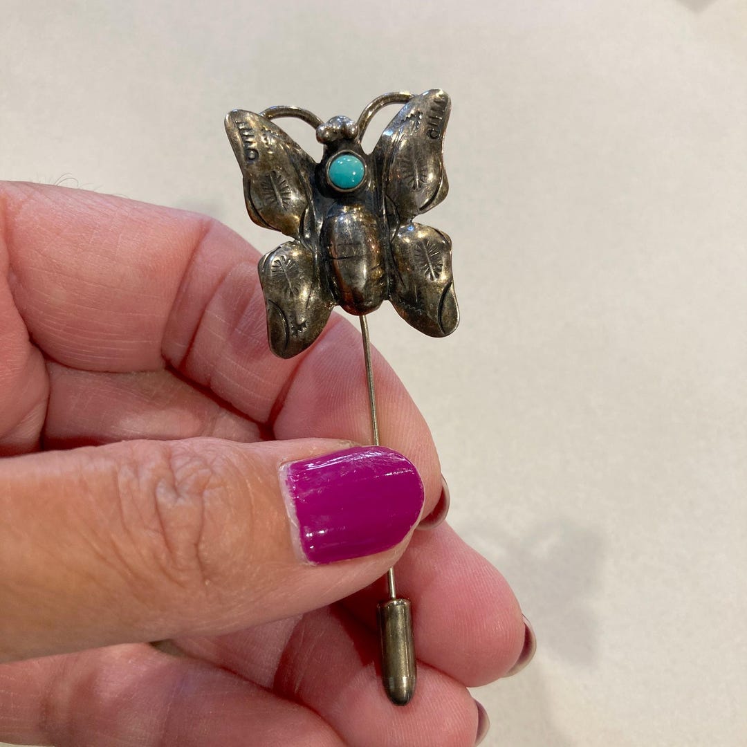 Old Pawn Navajo Signed HP (conjoined) Button Turquoise Butterfly ...