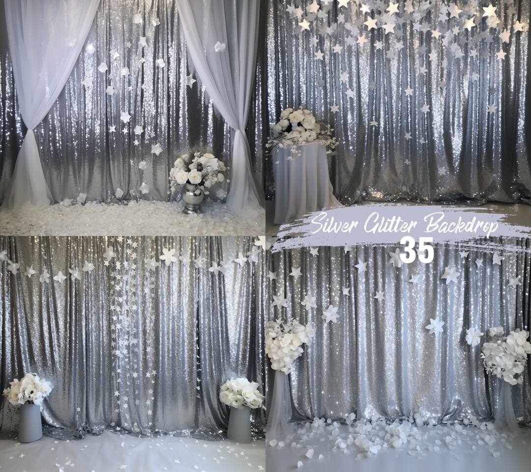 Silver Glitter Backdrop, Wedding Bridal Shower Sparkle Party ...