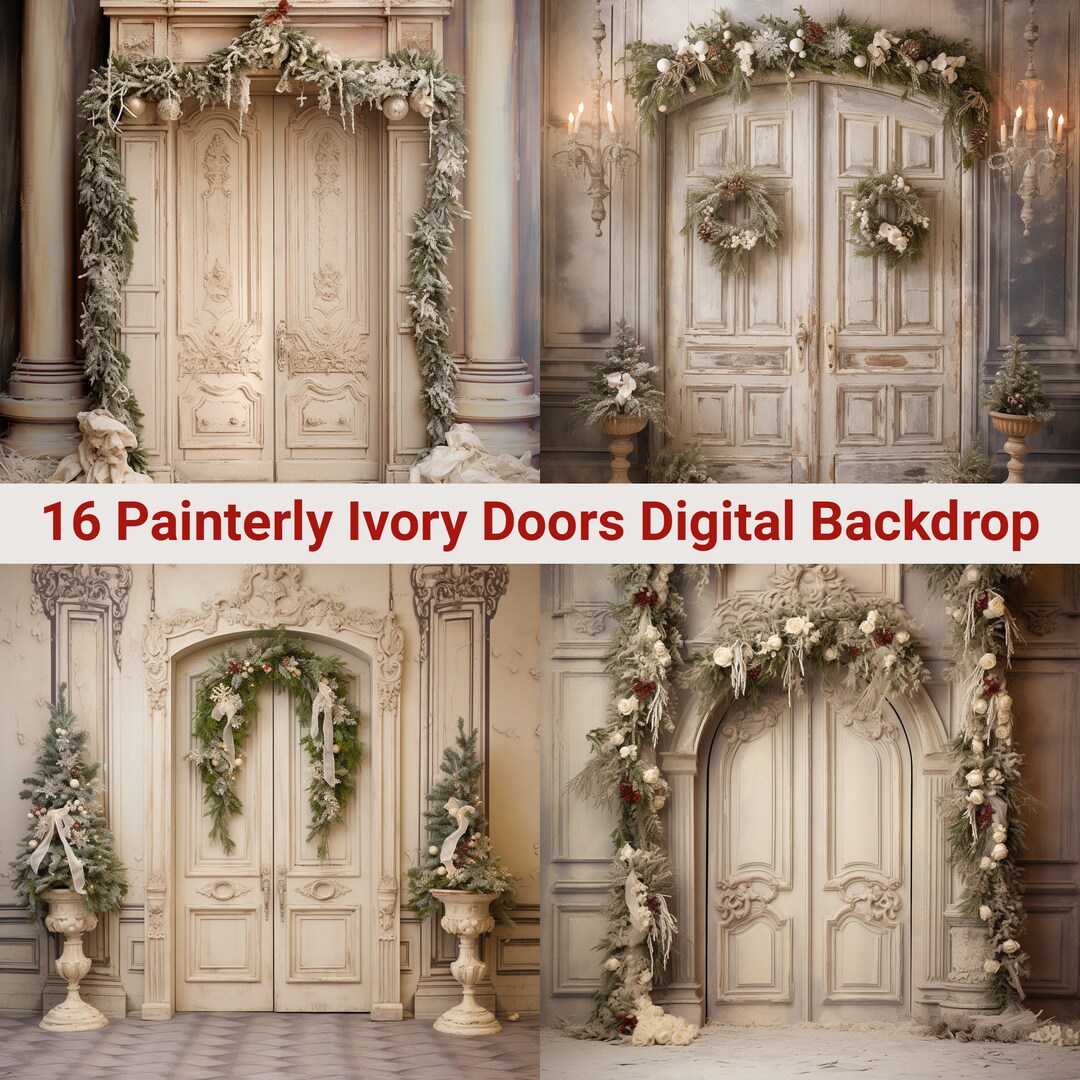 Christmas Digital Backdrops, Ivory Doors Overlay, Festive Holiday ...